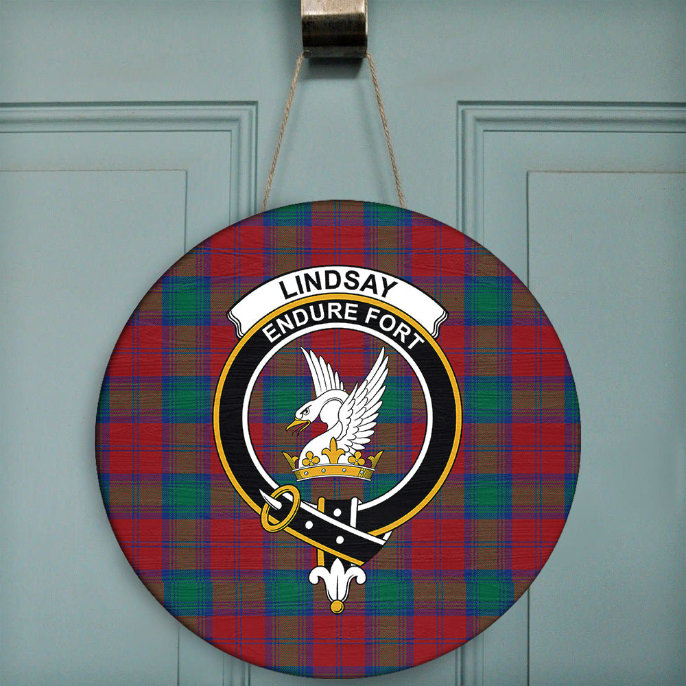 Lindsay Modern Tartan Classic Crest Round Wooden Sign | Celticprime.com ...