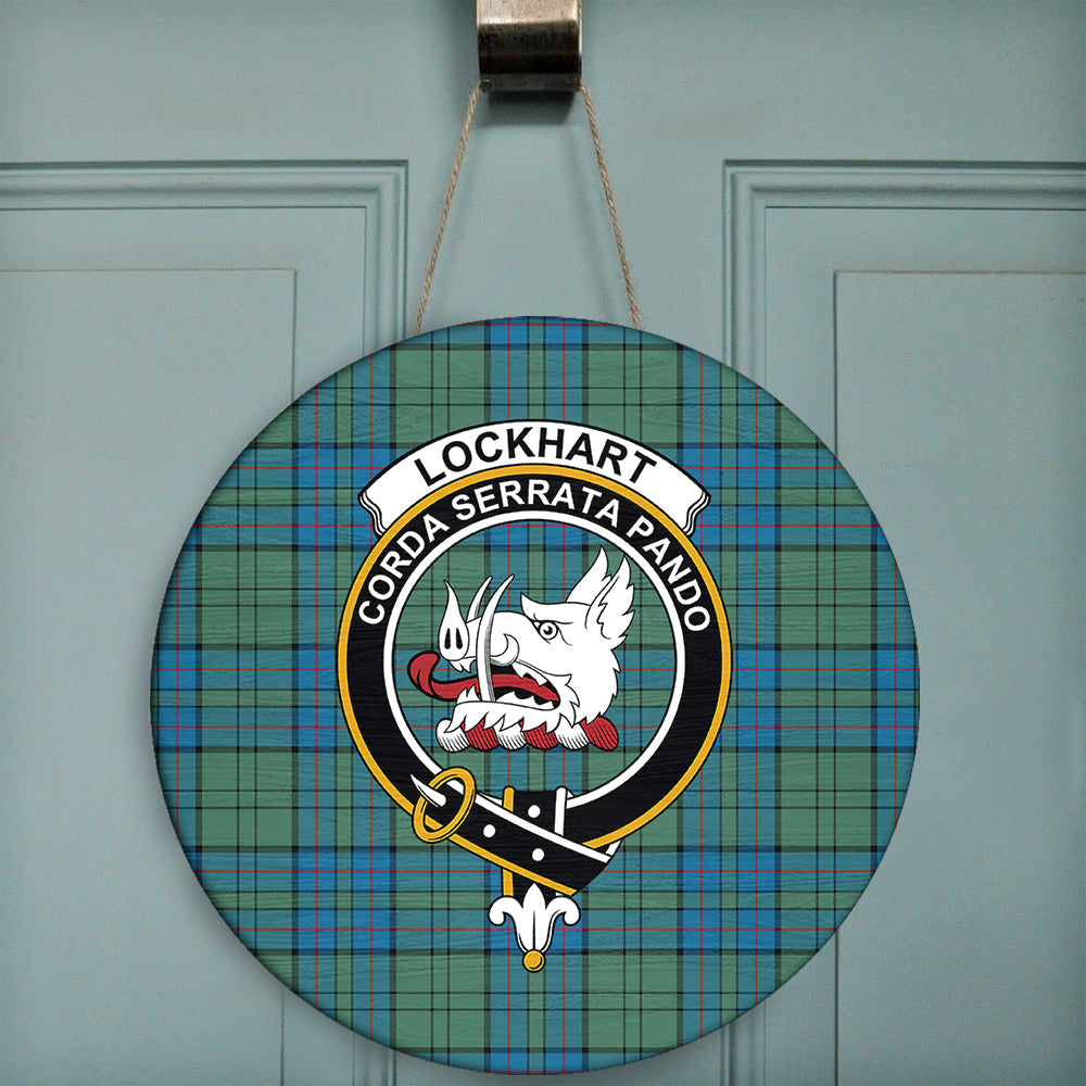 Lockhart Modern Tartan Classic Crest Round Wooden Sign | Celticprime ...
