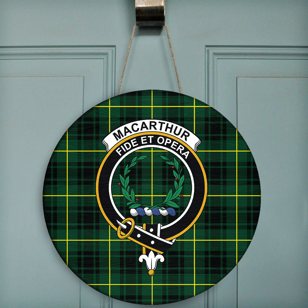 MacArthur Modern Tartan Classic Crest Round Wooden Sign | Celticprime ...