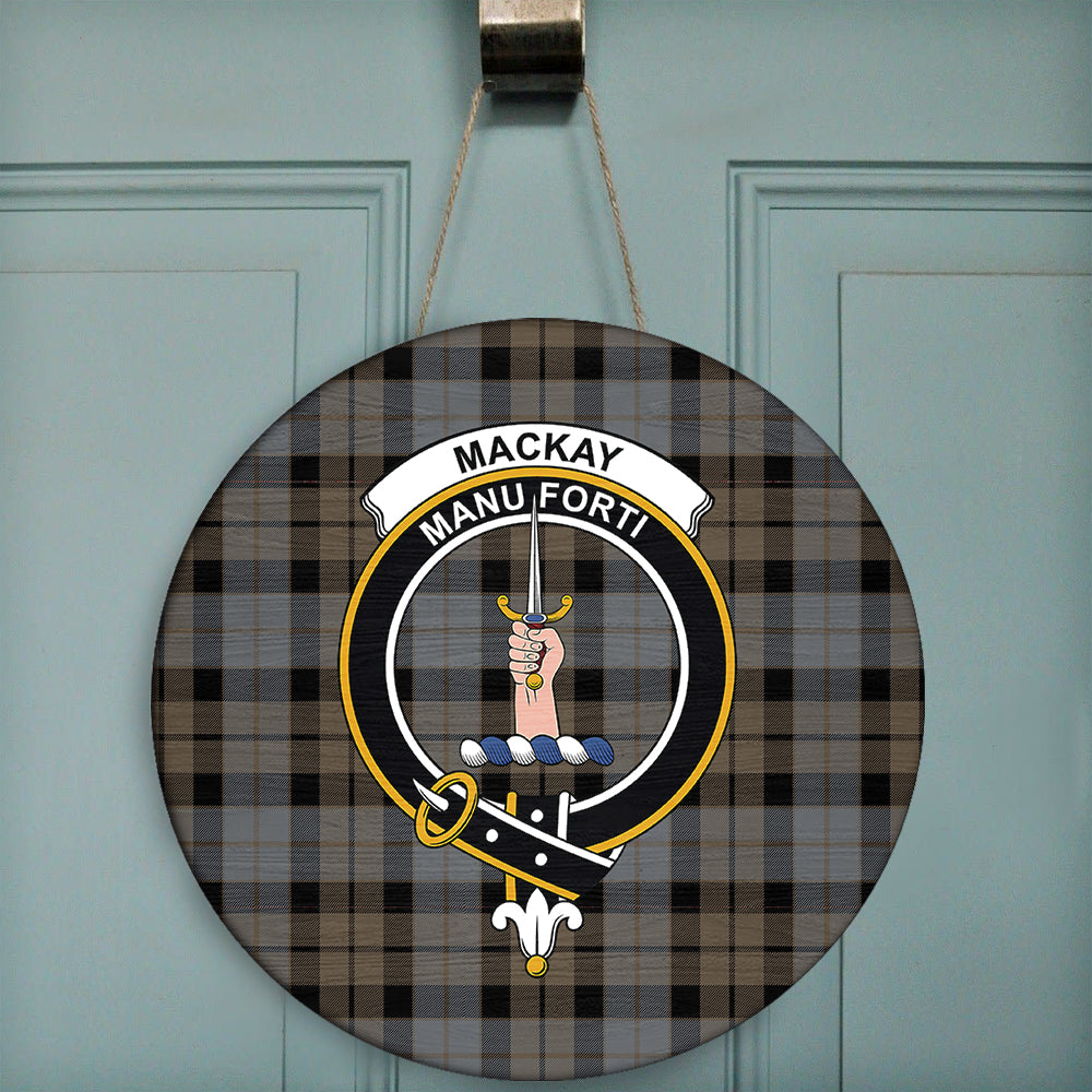 MacKay Weathered Tartan Classic Crest Round Wooden Sign | Celticprime ...