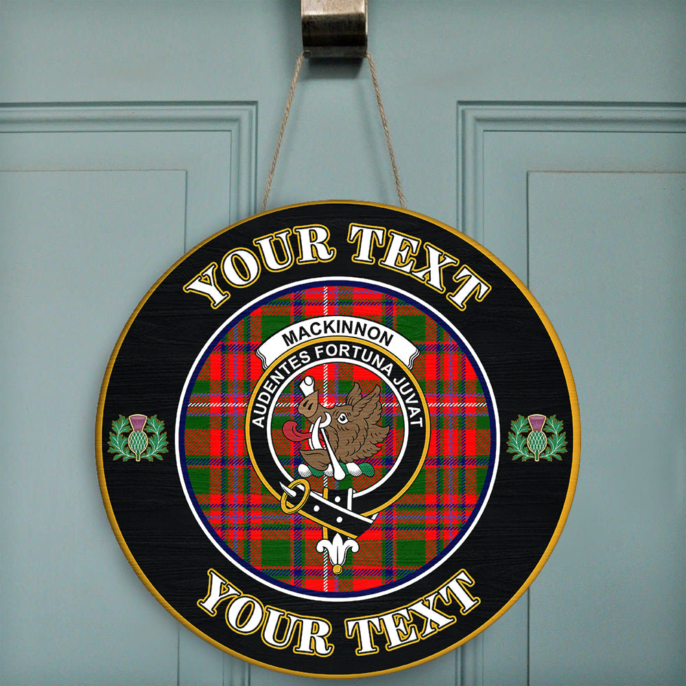 MacKinnon Modern Tartan Crest Round Wooden Sign Thistle Memory Style ...