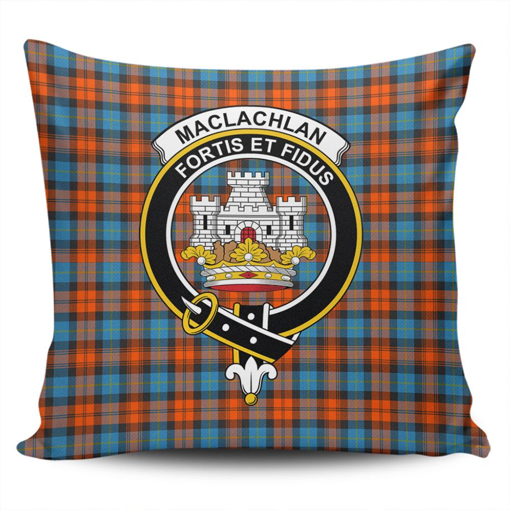 MacLachlan Ancient Tartan Classic Crest Pillow Cover | Celticprime.com – celticprime
