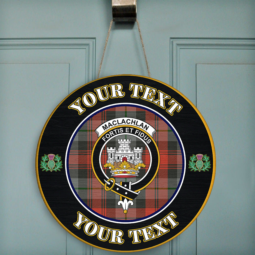 MacLachlan Weathered Tartan Crest Round Wooden Sign Thistle Memory ...