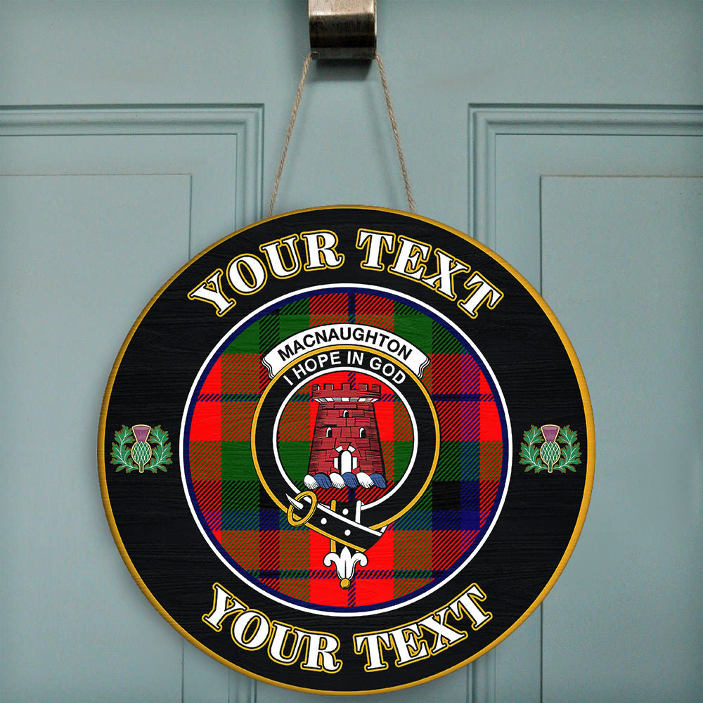 MacNaughton Modern Tartan Crest Round Wooden Sign Thistle Memory Style ...
