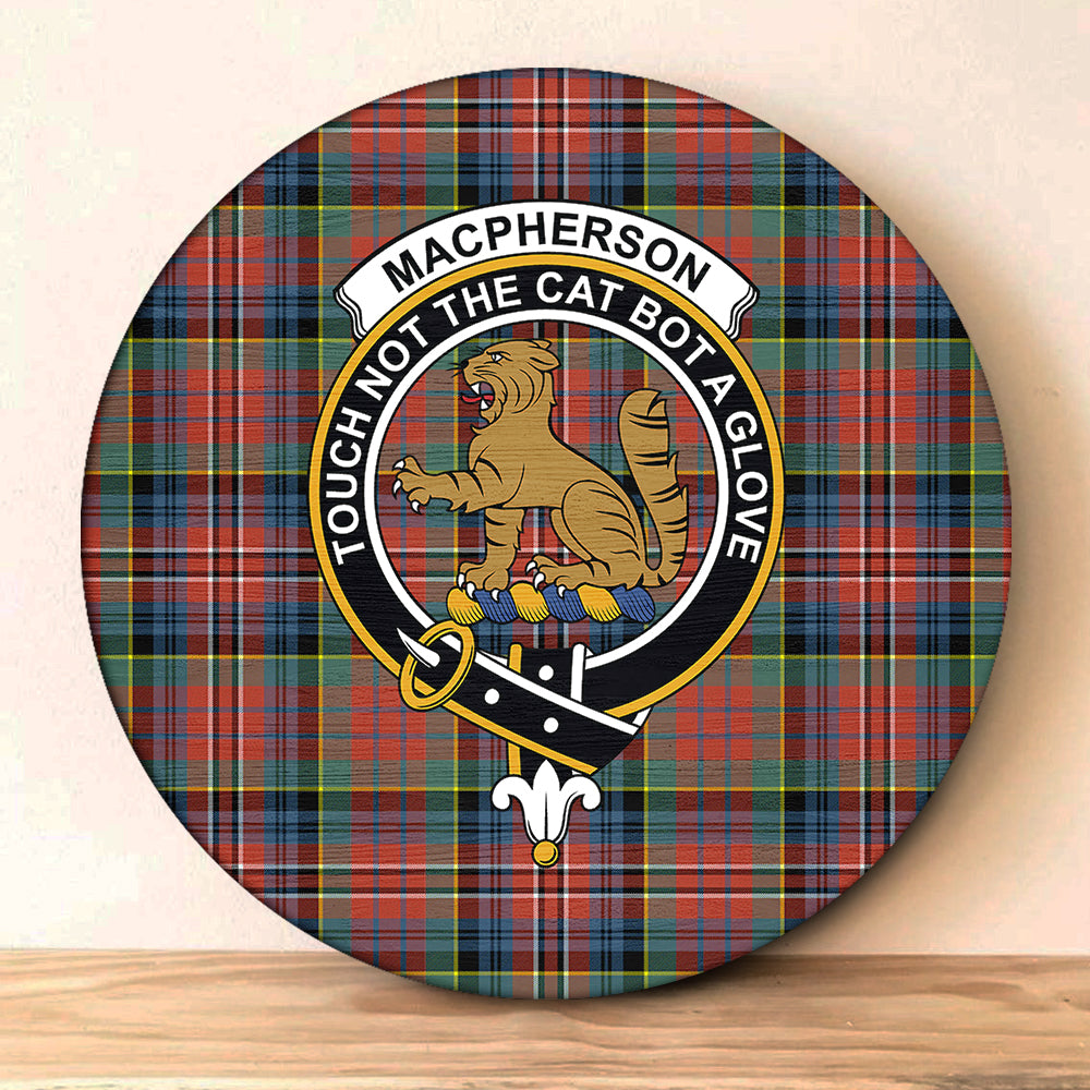 MacPherson Ancient Tartan Classic Crest Round Wooden Sign | Celticprime ...