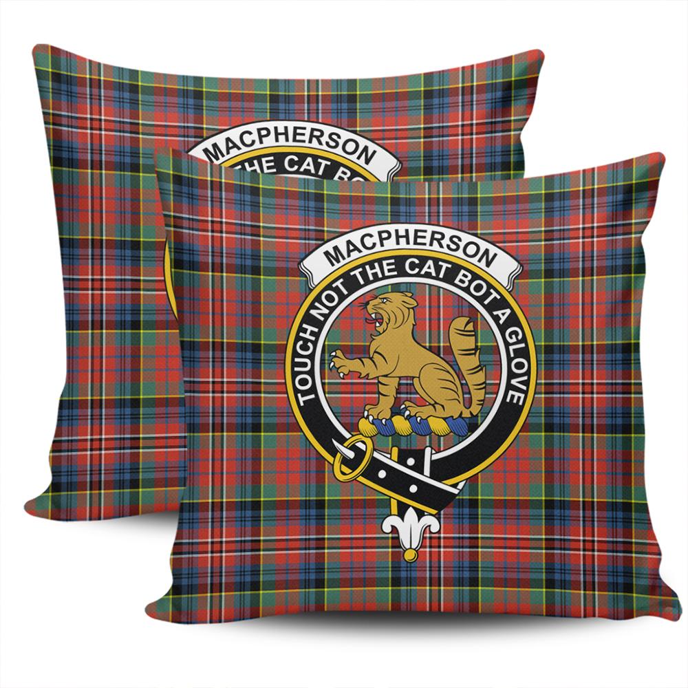 MacPherson Ancient Tartan Classic Crest Pillow Cover | Celticprime.com – celticprime