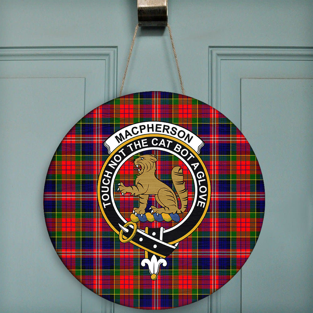 MacPherson Modern Tartan Classic Crest Round Wooden Sign | Celticprime ...