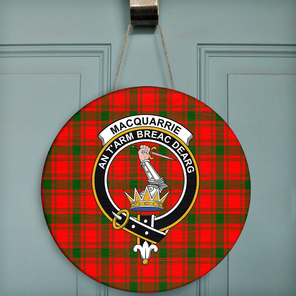 MacQuarrie Modern Tartan Classic Crest Round Wooden Sign | Celticprime ...