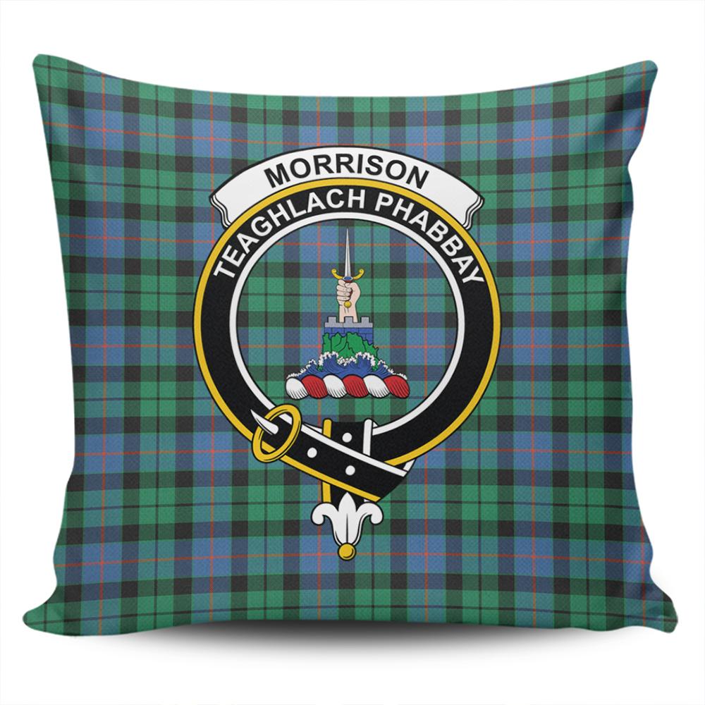 Morrison Ancient Tartan Classic Crest Pillow Cover | Celticprime.com – celticprime