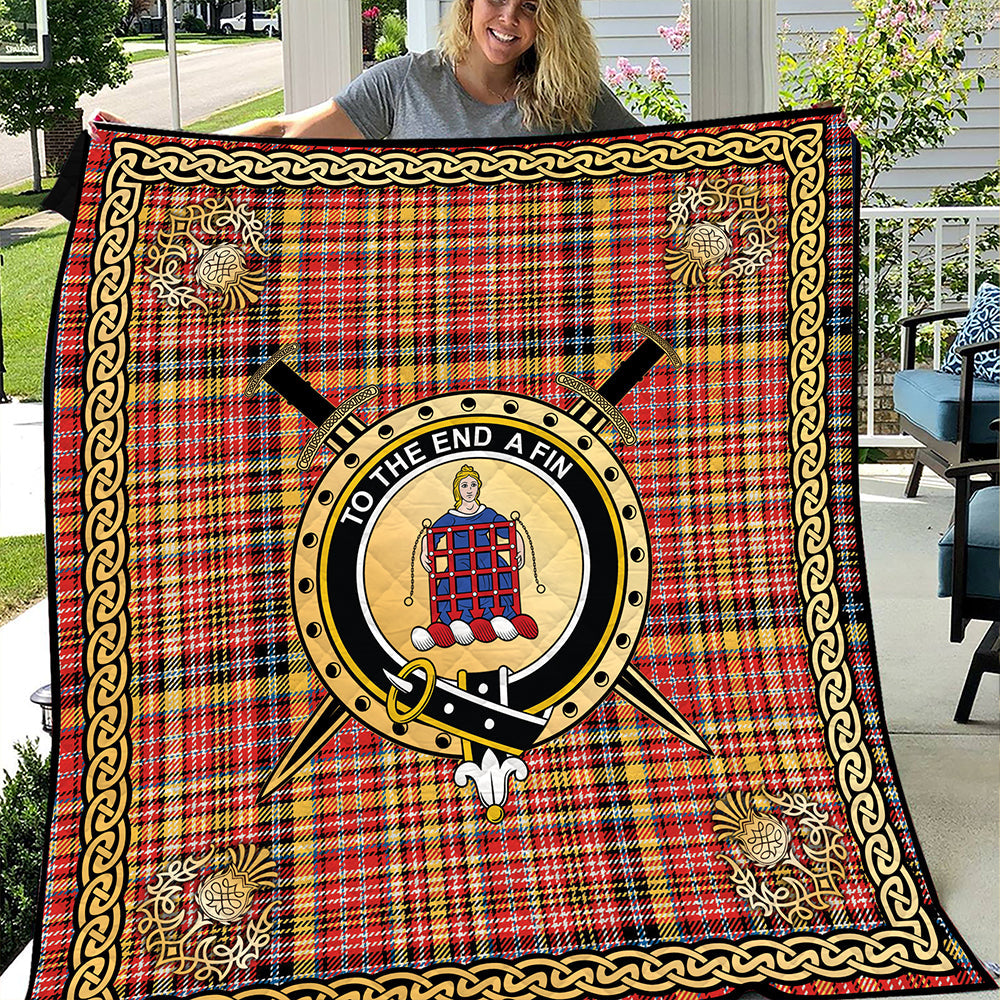 Ogilvie of Strathallan Ancient Clan Badge Tartan Premium Quilt Celtic Shield | Celticprime.com ...