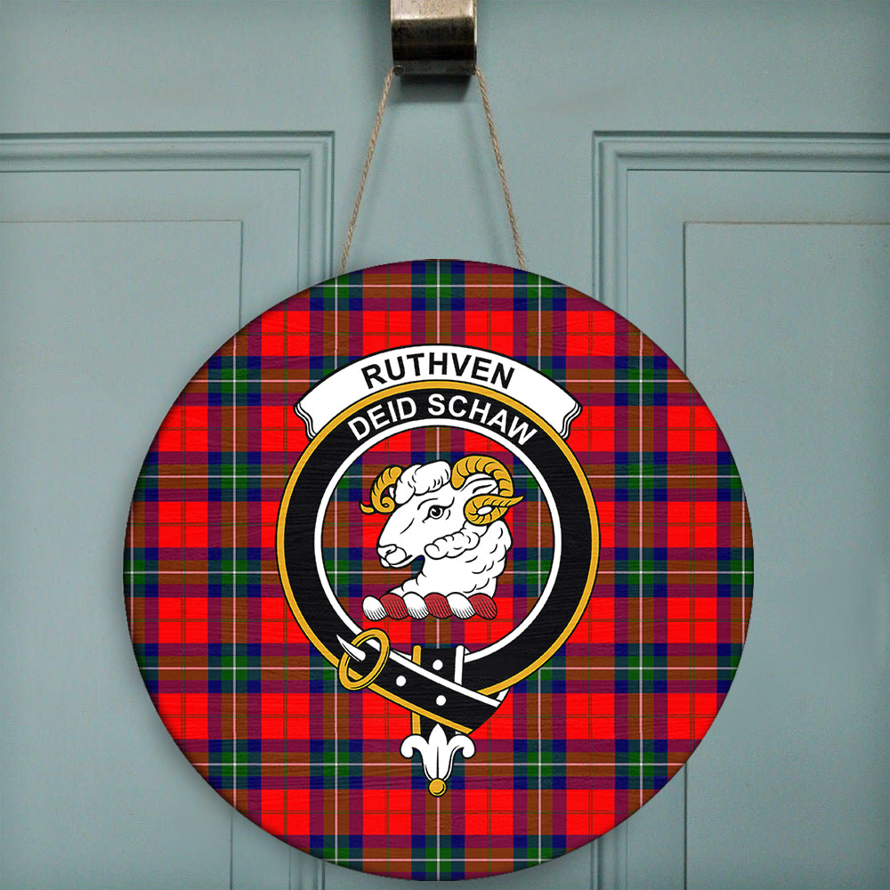 Ruthven Modern Tartan Classic Crest Round Wooden Sign | Celticprime.com ...