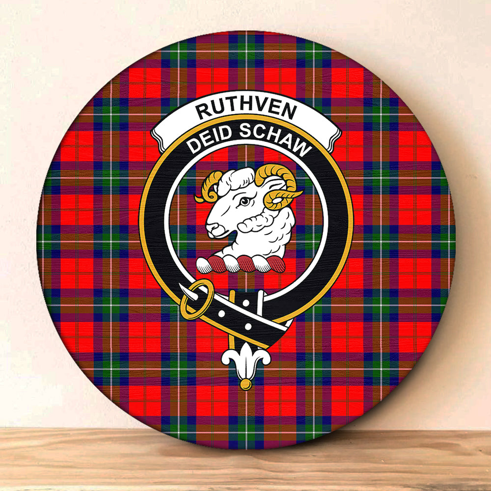 Ruthven Modern Tartan Classic Crest Round Wooden Sign | Celticprime.com ...