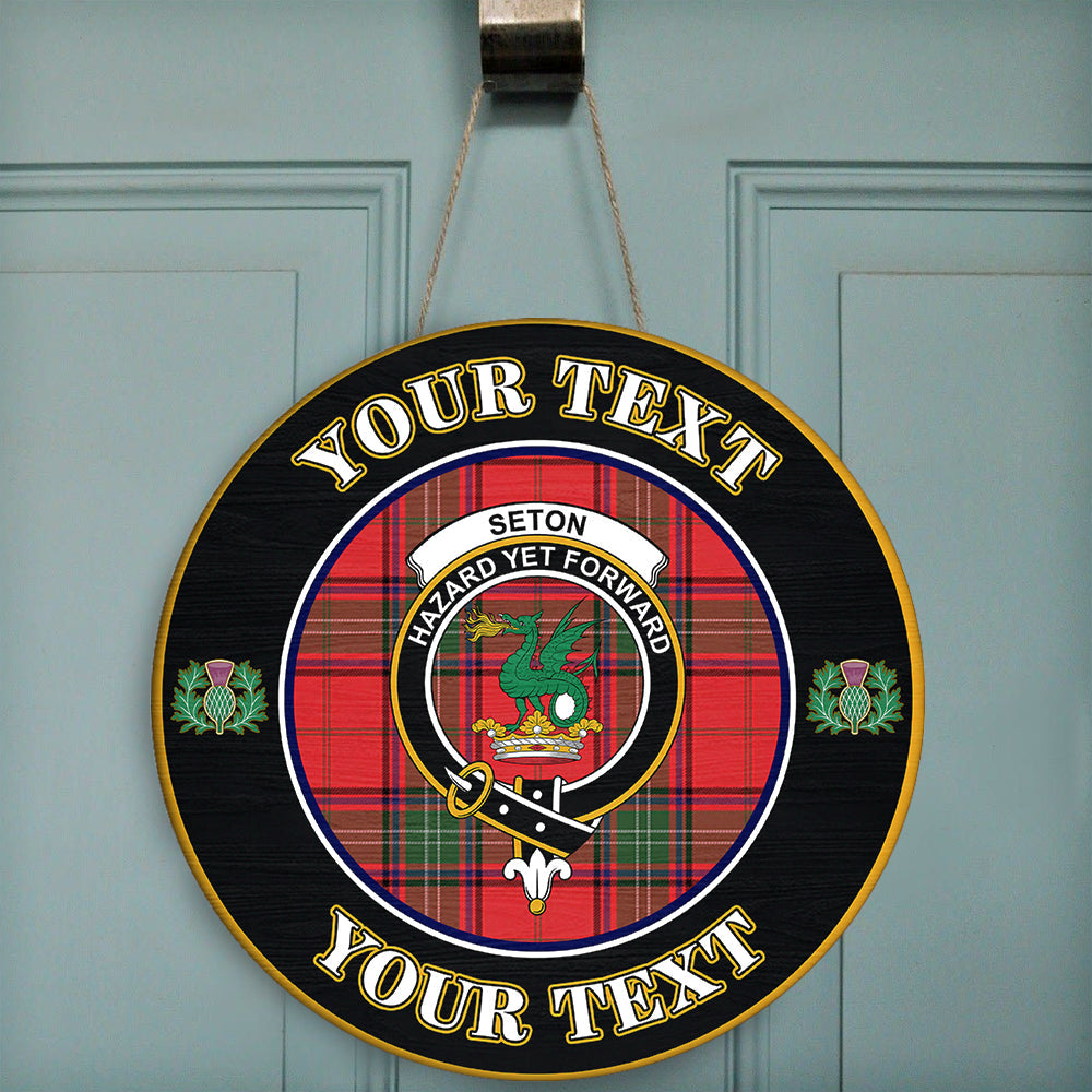 Seton Modern Tartan Crest Round Wooden Sign Thistle Memory Style ...