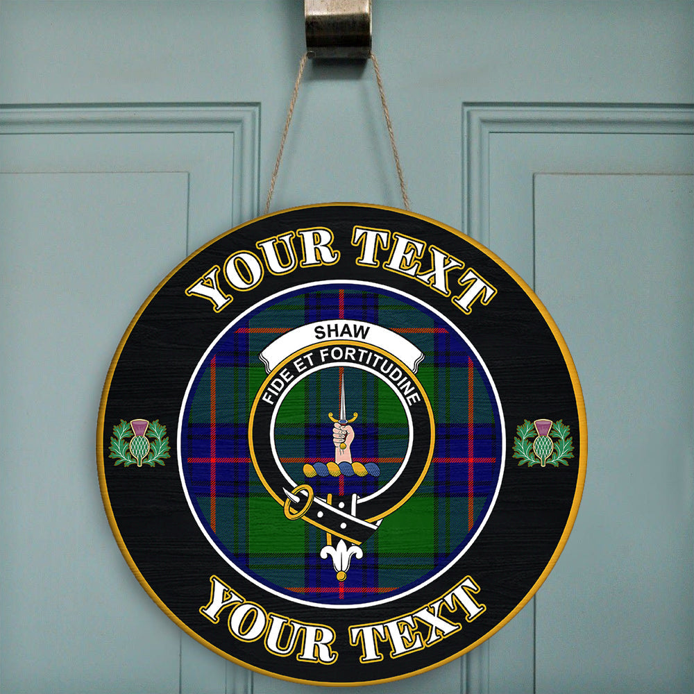 Shaw Modern Tartan Crest Round Wooden Sign Thistle Memory Style ...
