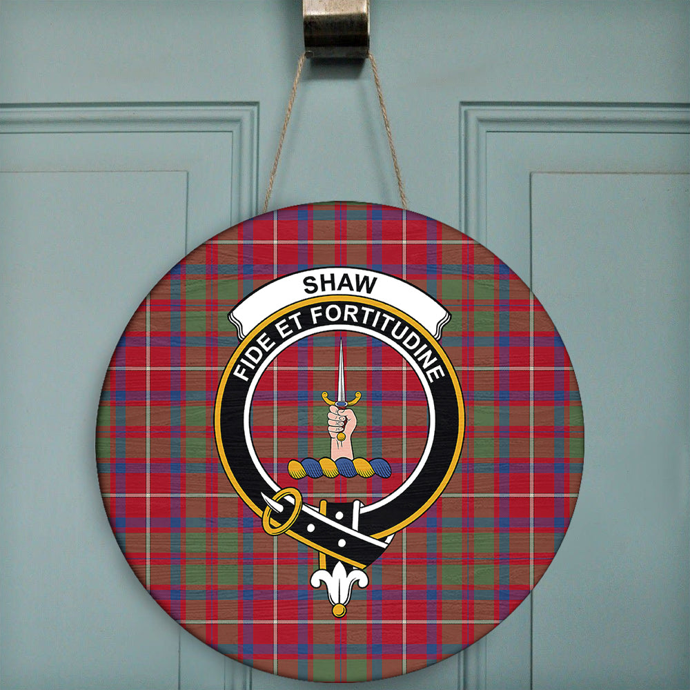 Shaw Red Modern Tartan Classic Crest Round Wooden Sign | Celticprime ...