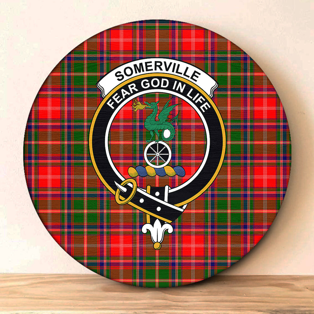 Somerville Modern Tartan Classic Crest Round Wooden Sign | Celticprime ...