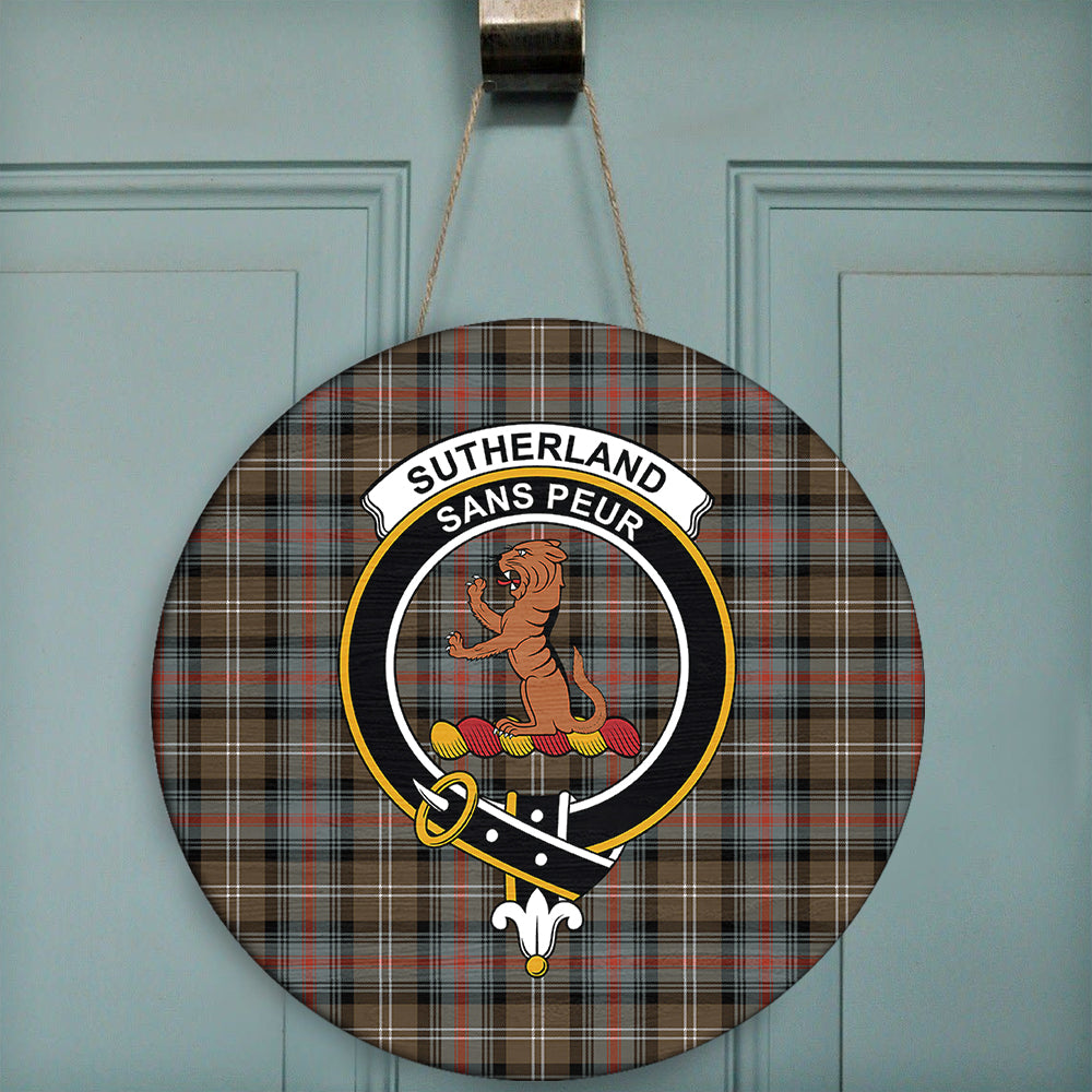 Sutherland Weathered Tartan Classic Crest Round Wooden Sign ...