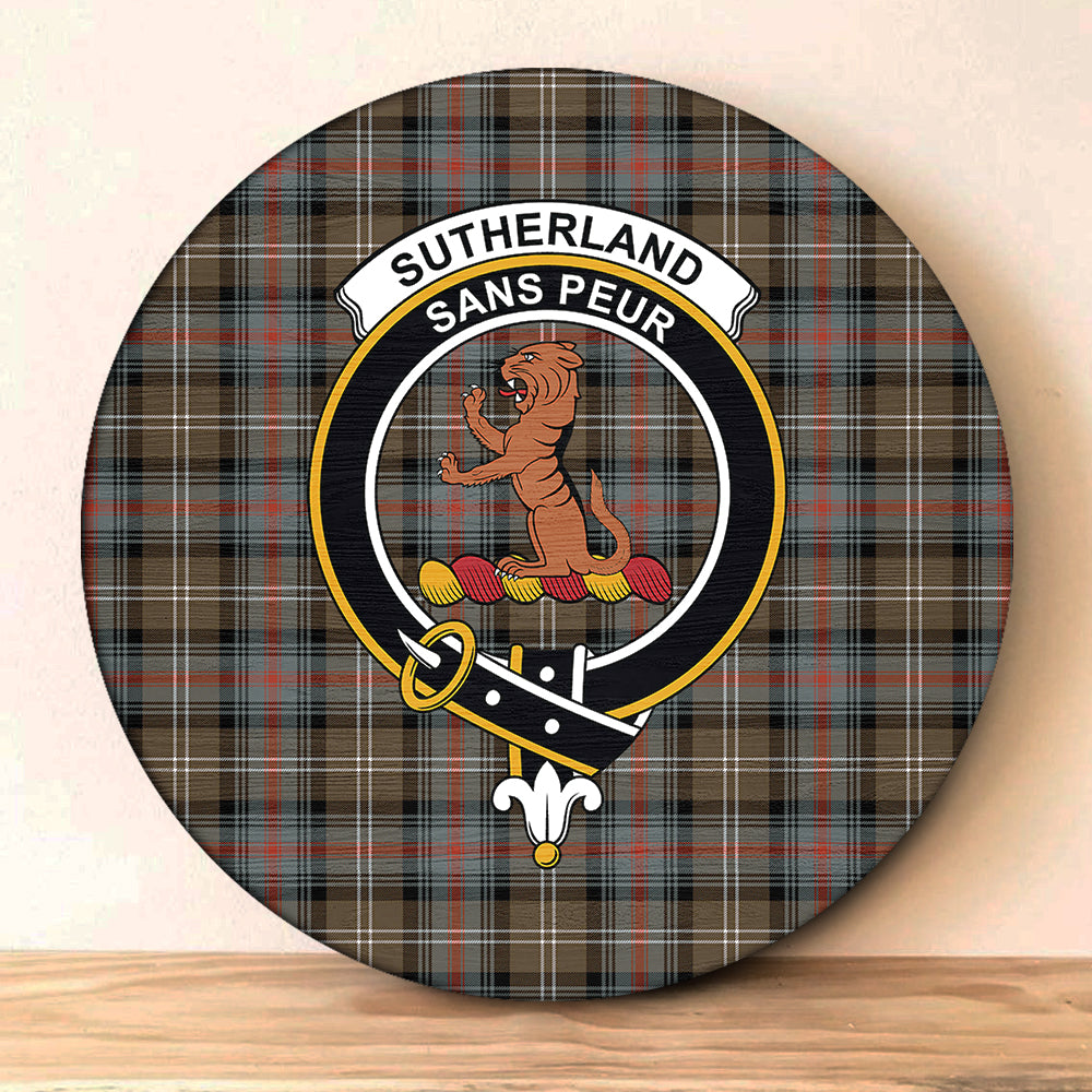 Sutherland Weathered Tartan Classic Crest Round Wooden Sign ...