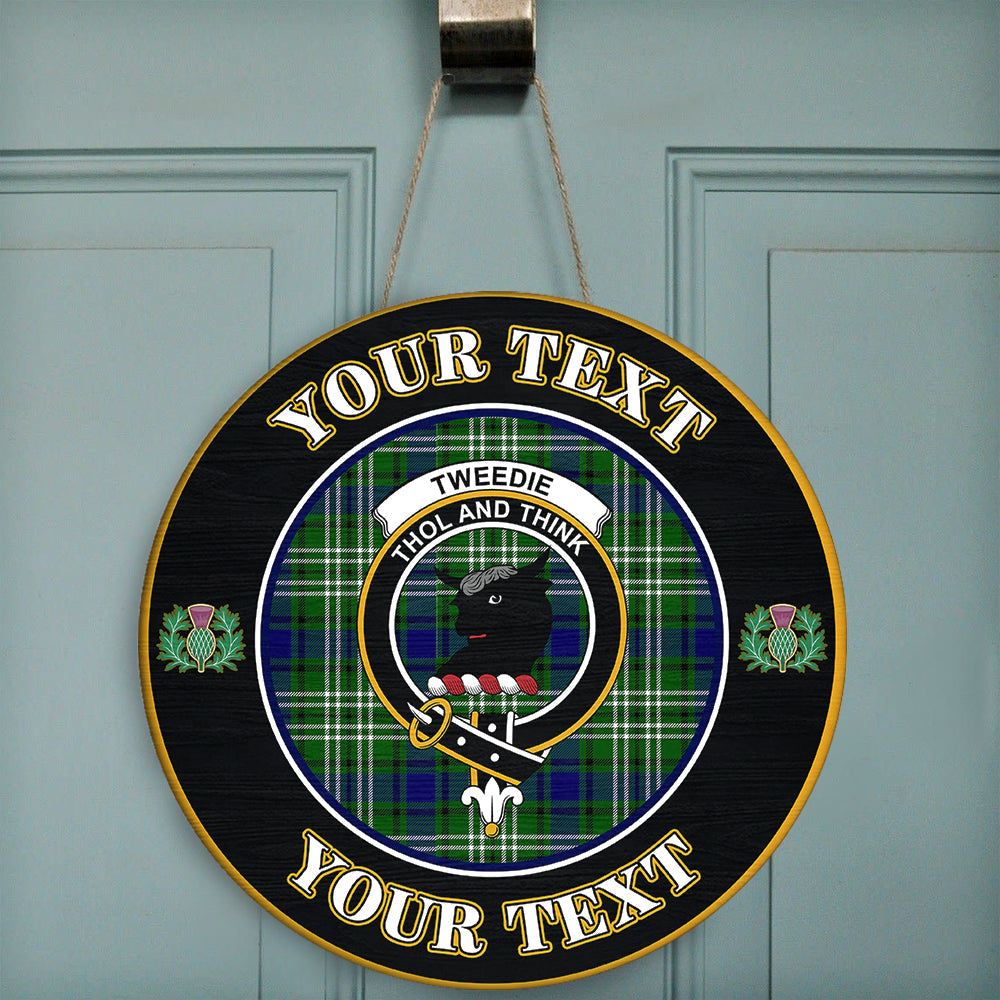 Tweedside District Tartan Crest Round Wooden Sign Thistle Memory Style ...