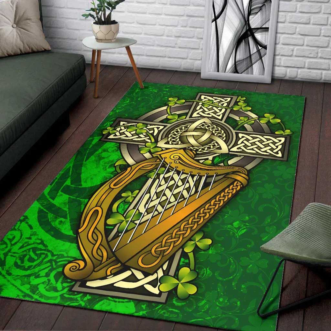 Irish Celtic Area Rug Ireland Coat Of Arms with Shamrock | Celticprime ...