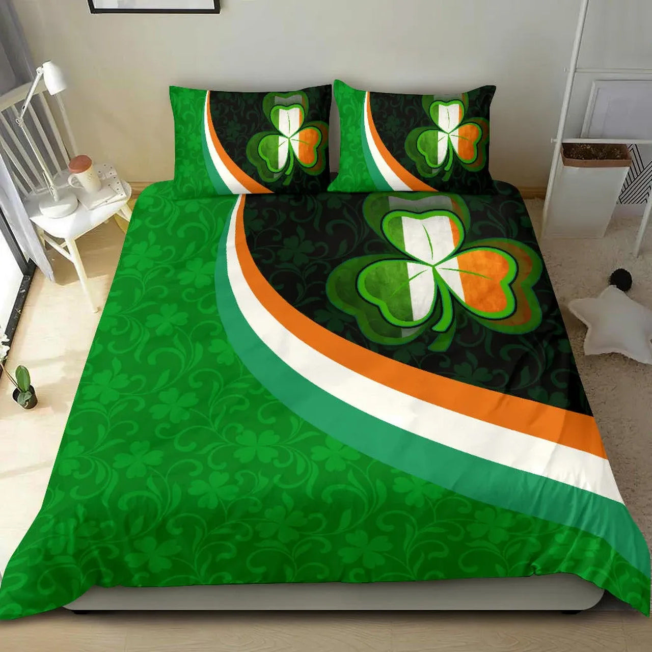 Ireland Celtic Bedding Set - Irish Flag with Shamrock Patterns ...