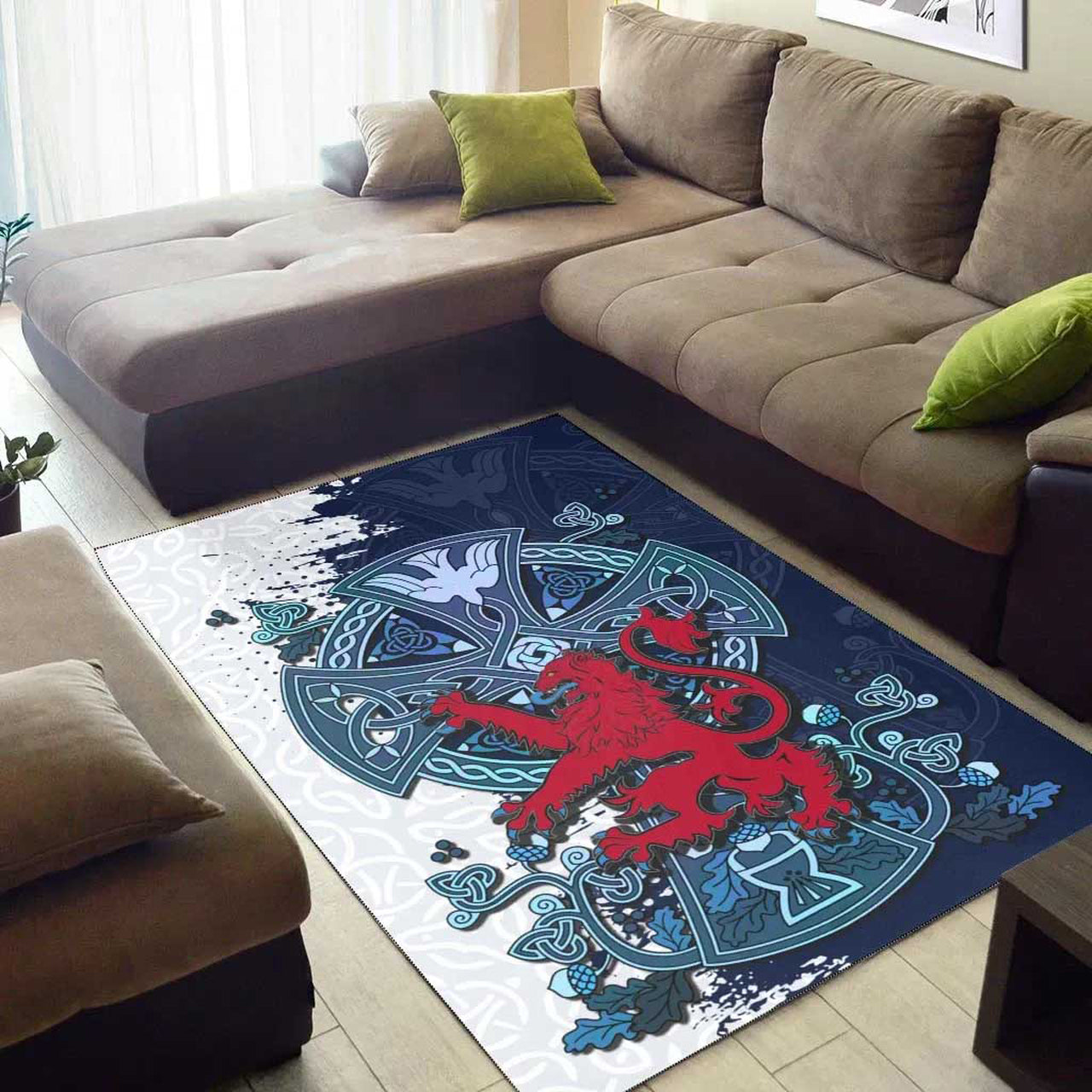 Scotland Celtic Area Rug Lion Rampant With Celtic Cross | Celticprime ...