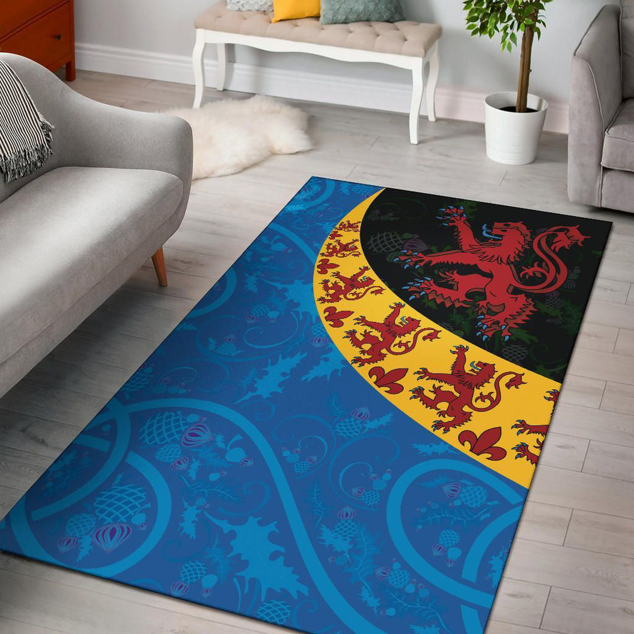 Scotland Celtic Area Rug Scottish Lion with Thistle Patterns ...